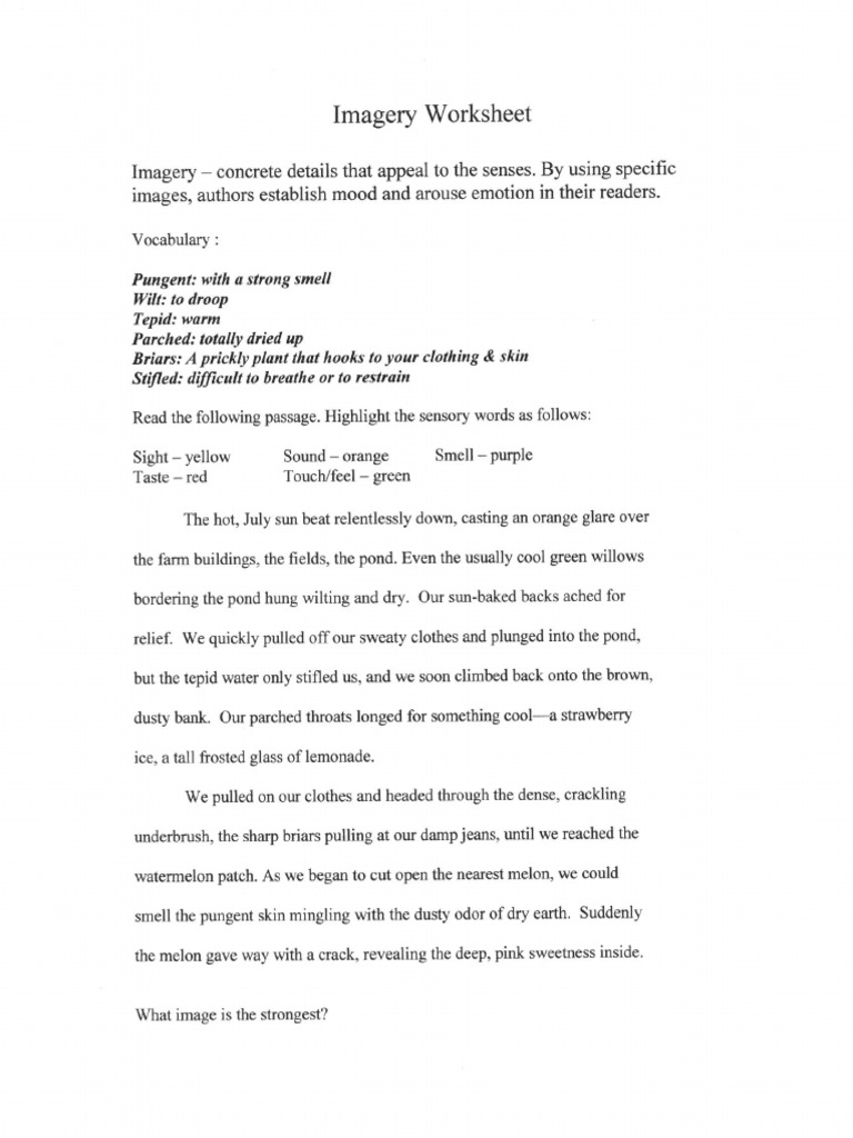 Imagery Worksheet | PDF