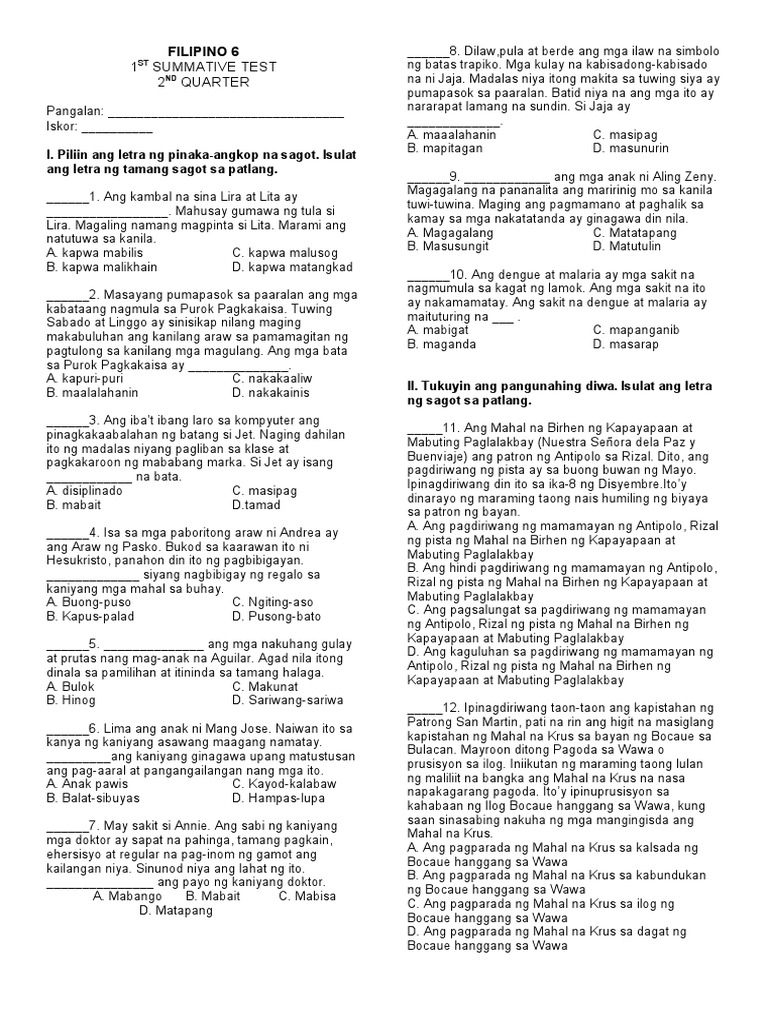 Filipino6 ST1 Q2 | PDF