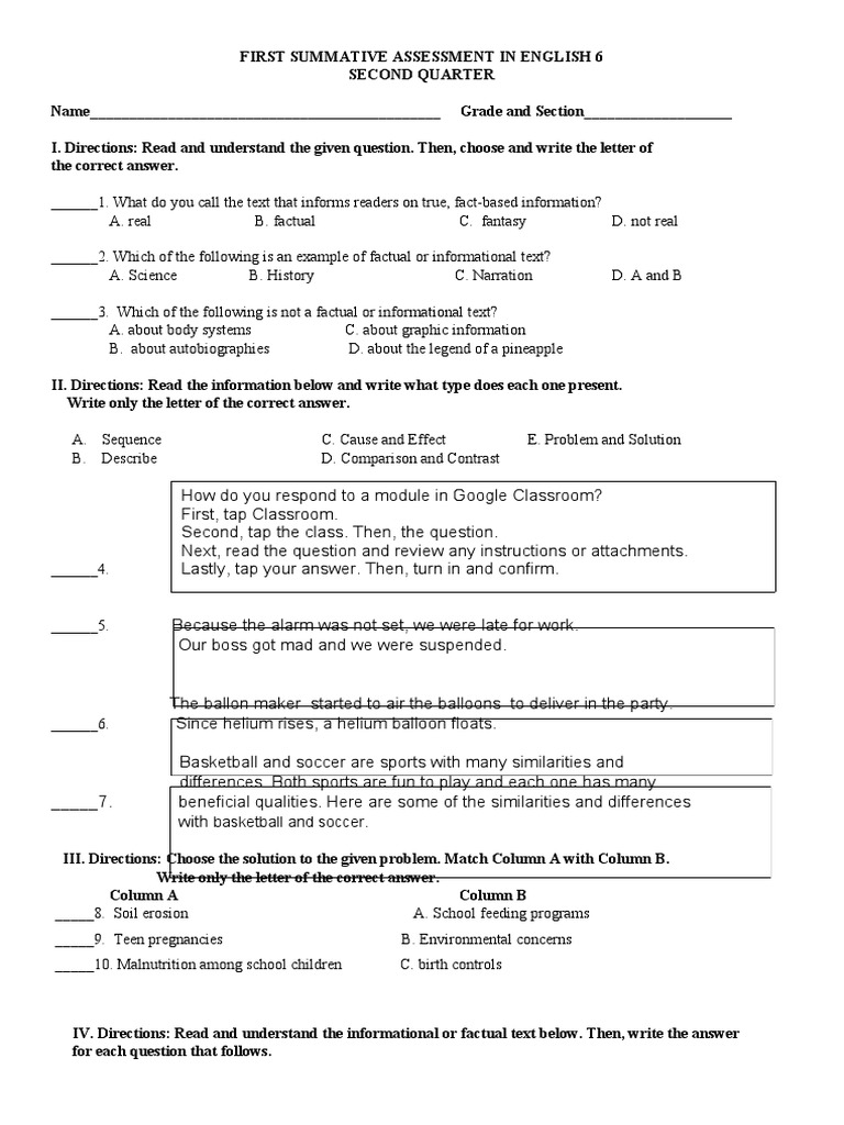 1st Summative Test in English 6 - Quarter 2 | PDF | Dolphin | Cognition