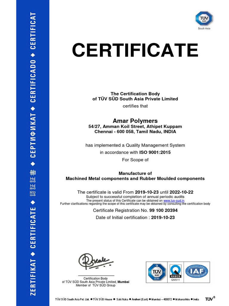ISO Certificate-AMAR POLYMERS | PDF