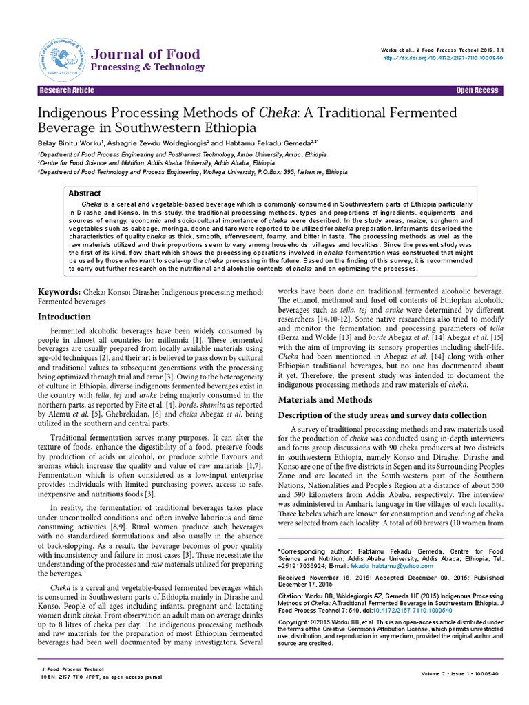 Worku-2016-Journal of Food Processing & Technology | PDF | Brewing | Malt