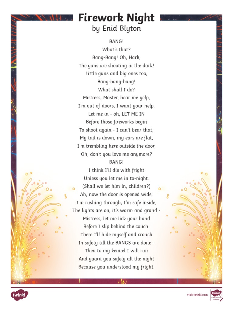 Fourth Grade Firework Night Poem Reading Comprehension Activity | PDF ...