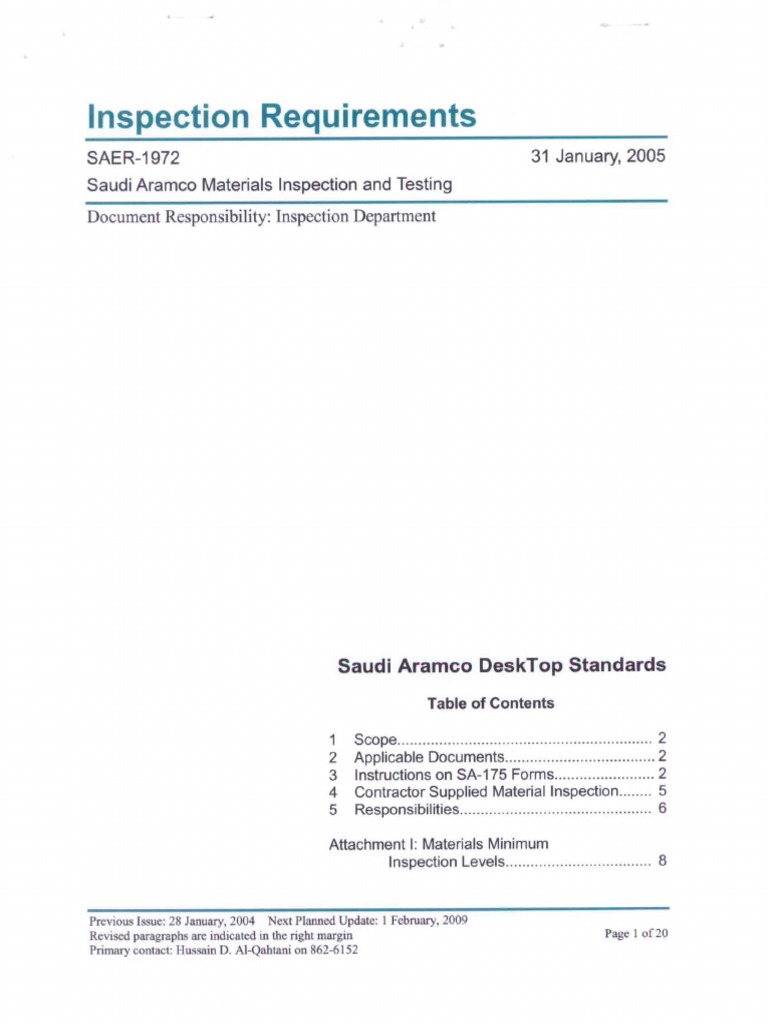 SAER 1972 Saudi Aramco Materials Inspection | PDF