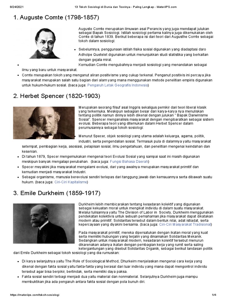 13 Tokoh Sosiologi Di Dunia Dan Teorinya - Paling Lengkap | PDF