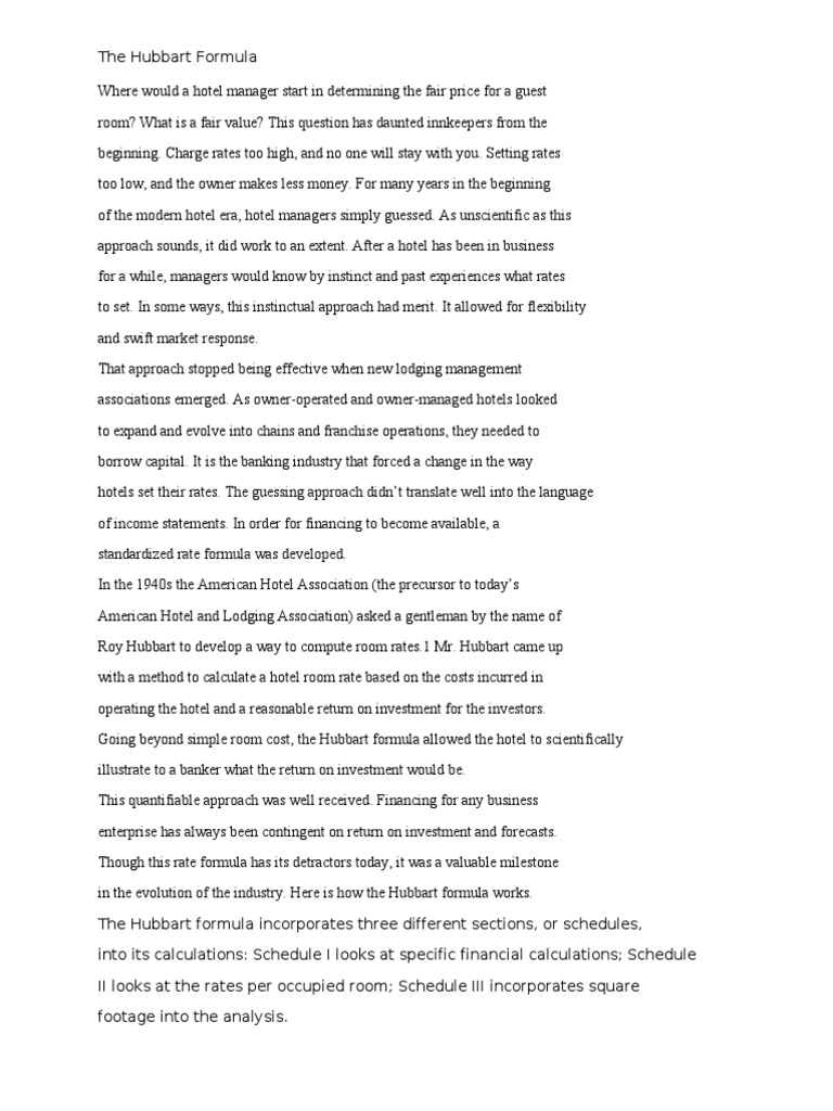 The Hubbart Formula | PDF | Return On Investment | Hotel