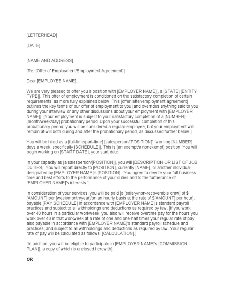 Offer Letter To Commissioned Salesperson | PDF | Payroll | Employment