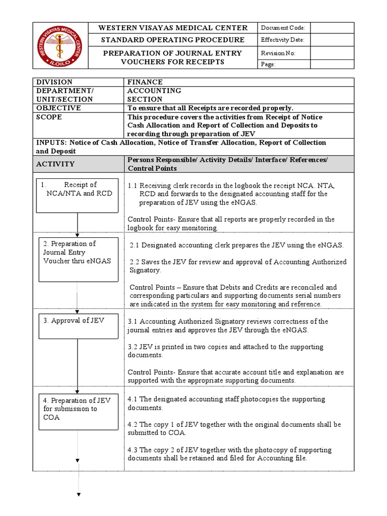 Sop - Accounting-Preparation of Jev For Receipts | PDF | Bookkeeping ...