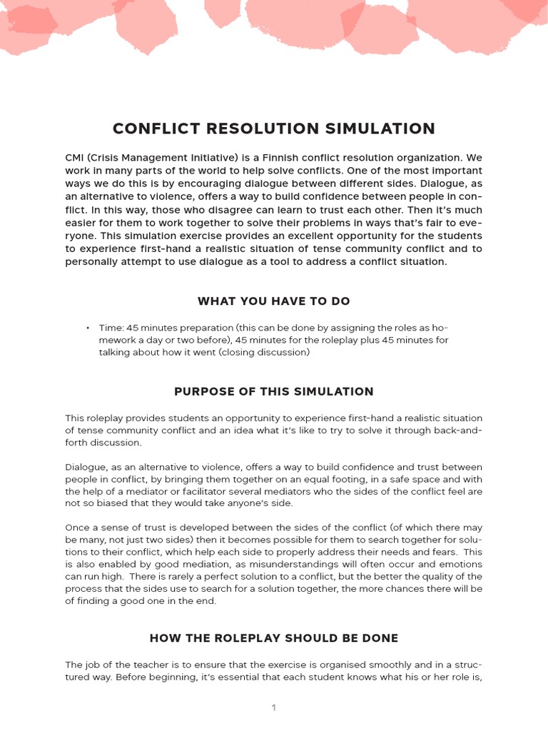 Conflict Resolution Simulation | PDF | Mediation