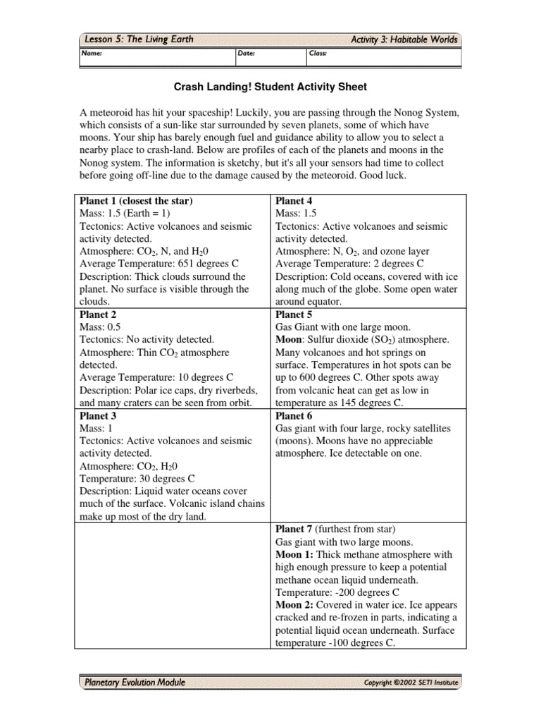 Crash Landing! Student Activity Sheet | PDF | Atmosphere | Volcano