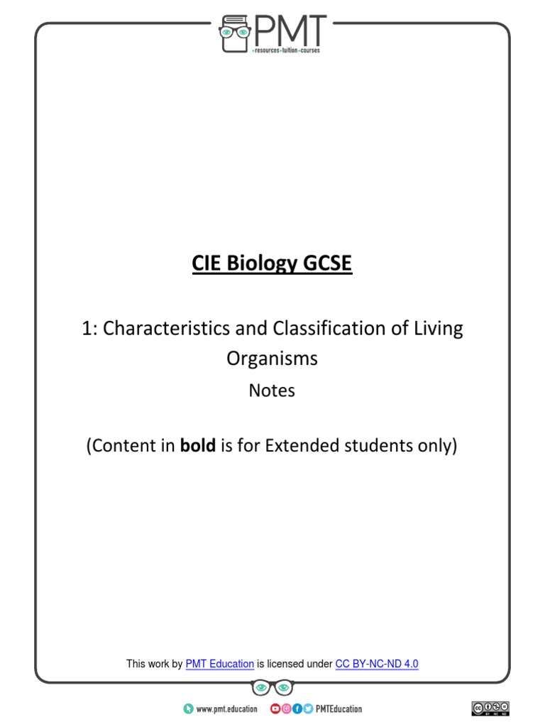 Summary Notes - Topic 1 Characteristics and Classification of Living ...