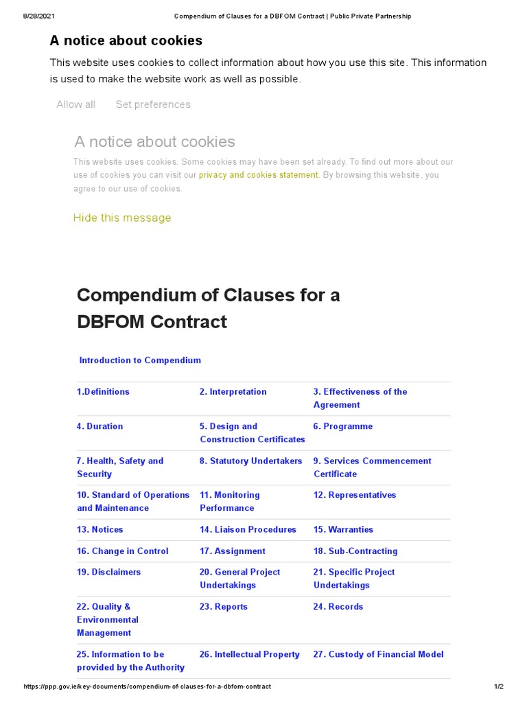 DBFOM Contract Clause Compendium | PDF | Http Cookie | Public–Private ...