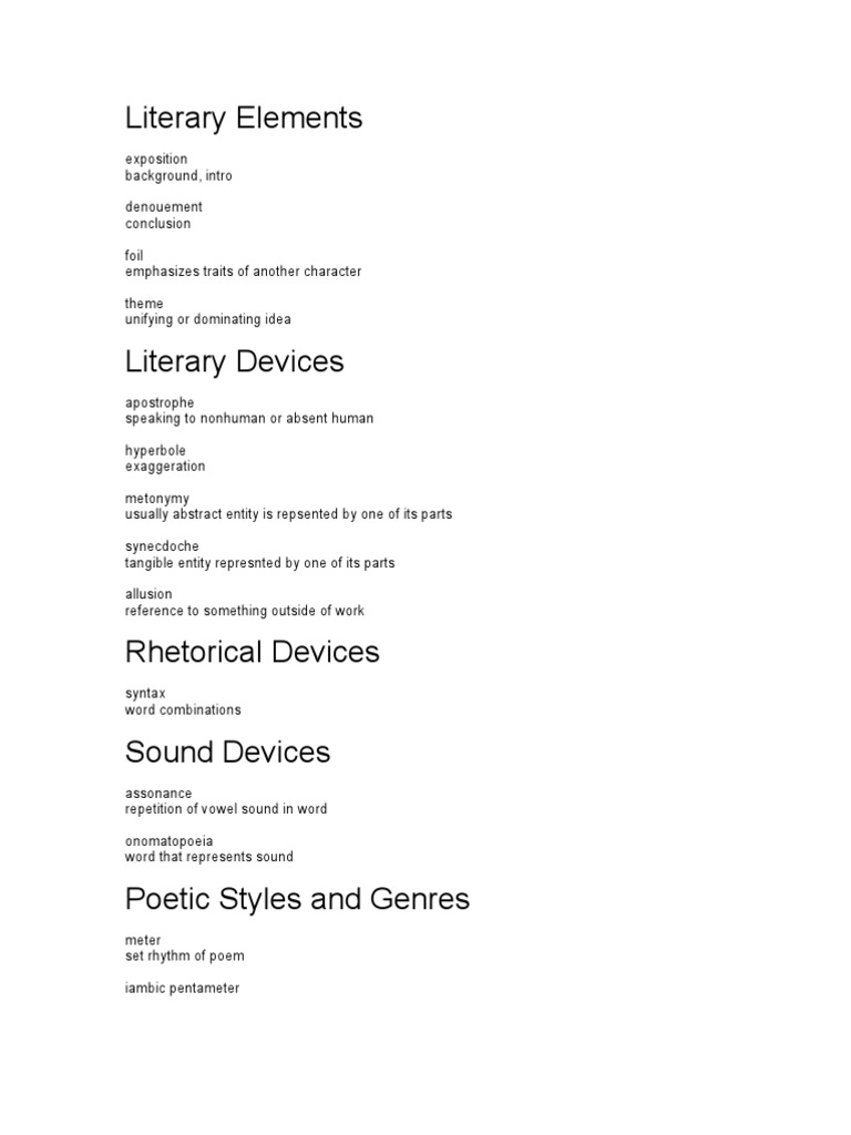 Key Literary Elements and Devices | PDF
