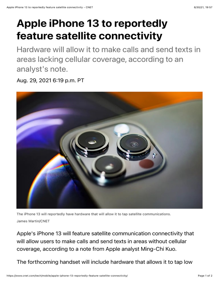 Apple Iphone 13 To Reportedly Feature Satellite Connectivity - CNET ...