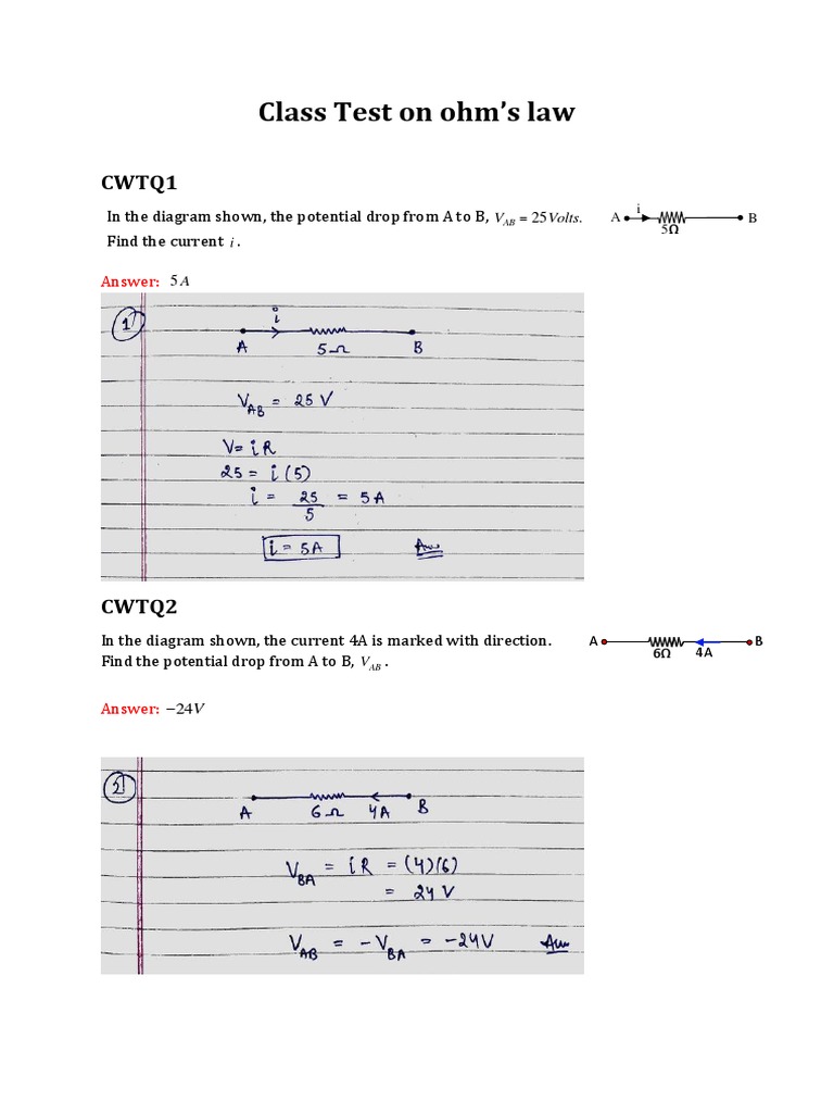 Class Test On Ohm's Law: Cwtq1 | PDF | Resistor | Electrical Network