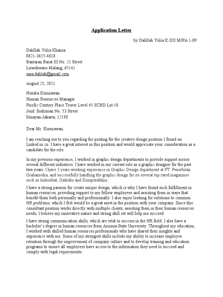 Application Letter | PDF | Career & Growth | Business