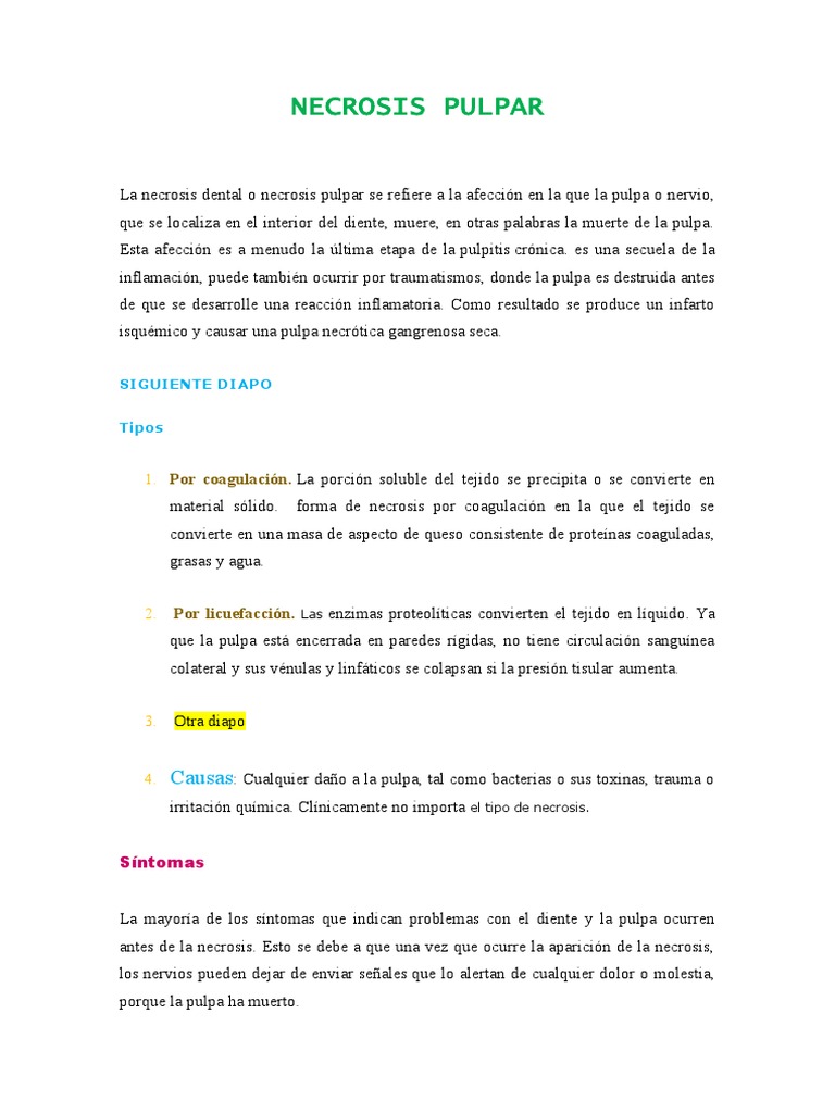 Necrosis Pulpar: Causas y Síntomas | PDF | Medicina | Ciencias de la Salud
