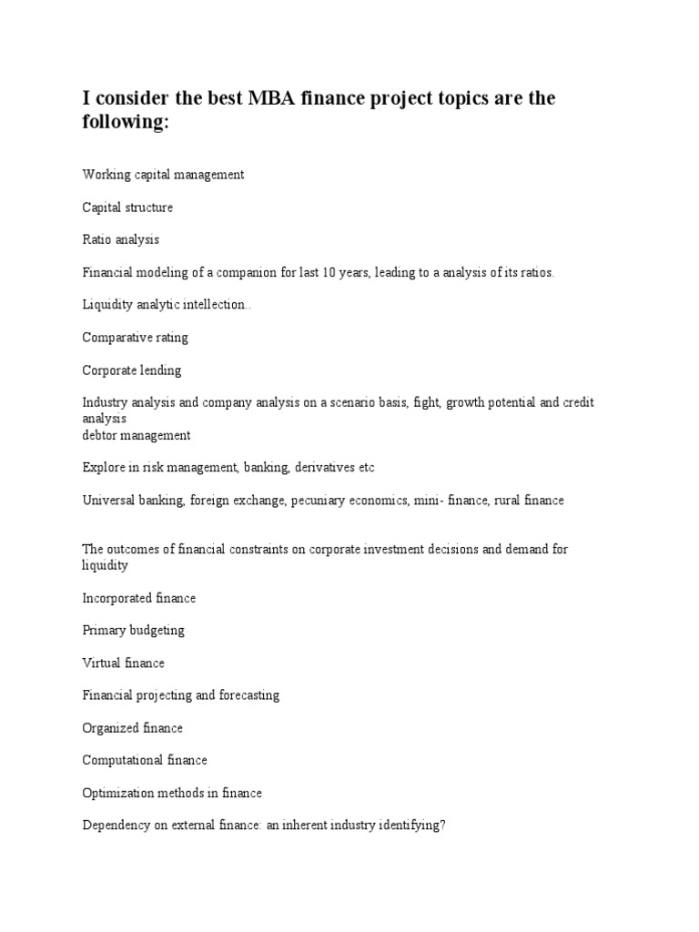 Finance Project Topics | PDF