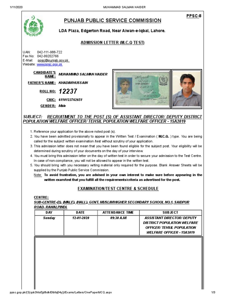 Punjab Public Service Commission: PPSC-8 | PDF | Test (Assessment ...