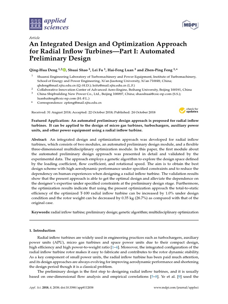 An Integrated Design and Optimization Approach For Radial Inward Flow ...