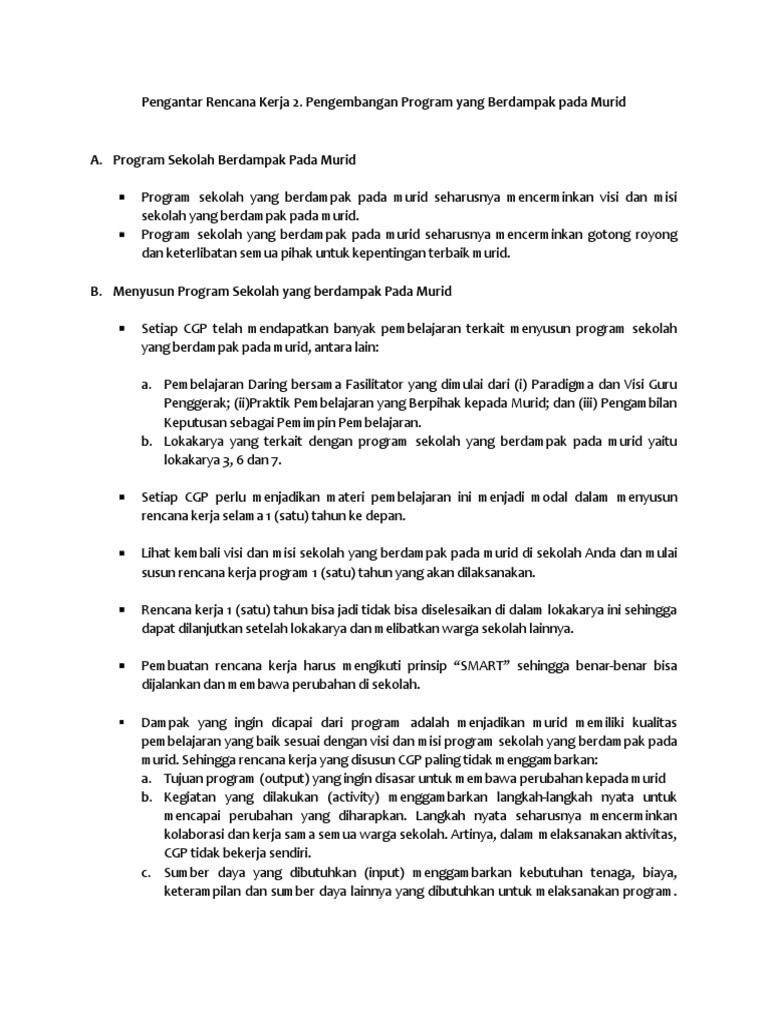 Supawadi - Pengantar Rencana Kerja 2. Rencana Kerja Program Sekolah | PDF