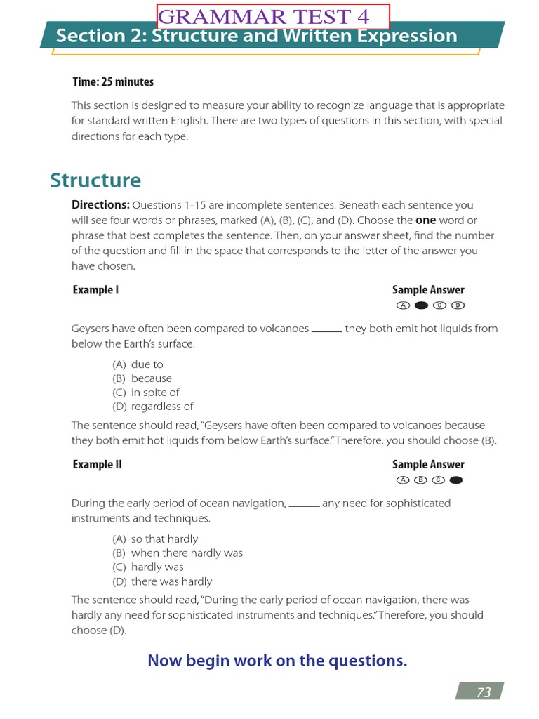Grammar Test 4 | PDF | Phrase | Sentence (Linguistics)