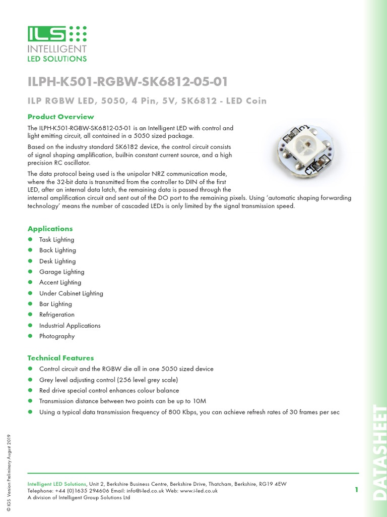 ILPH-K501-RGBW-SK6812-05-01: ILP RGBW LED, 5050, 4 Pin, 5V, SK6812 ...