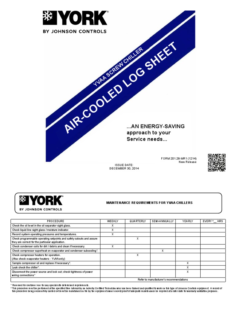 Air-Cooled Log Sheet: YV AA Screw Chiller | PDF | Applied And ...