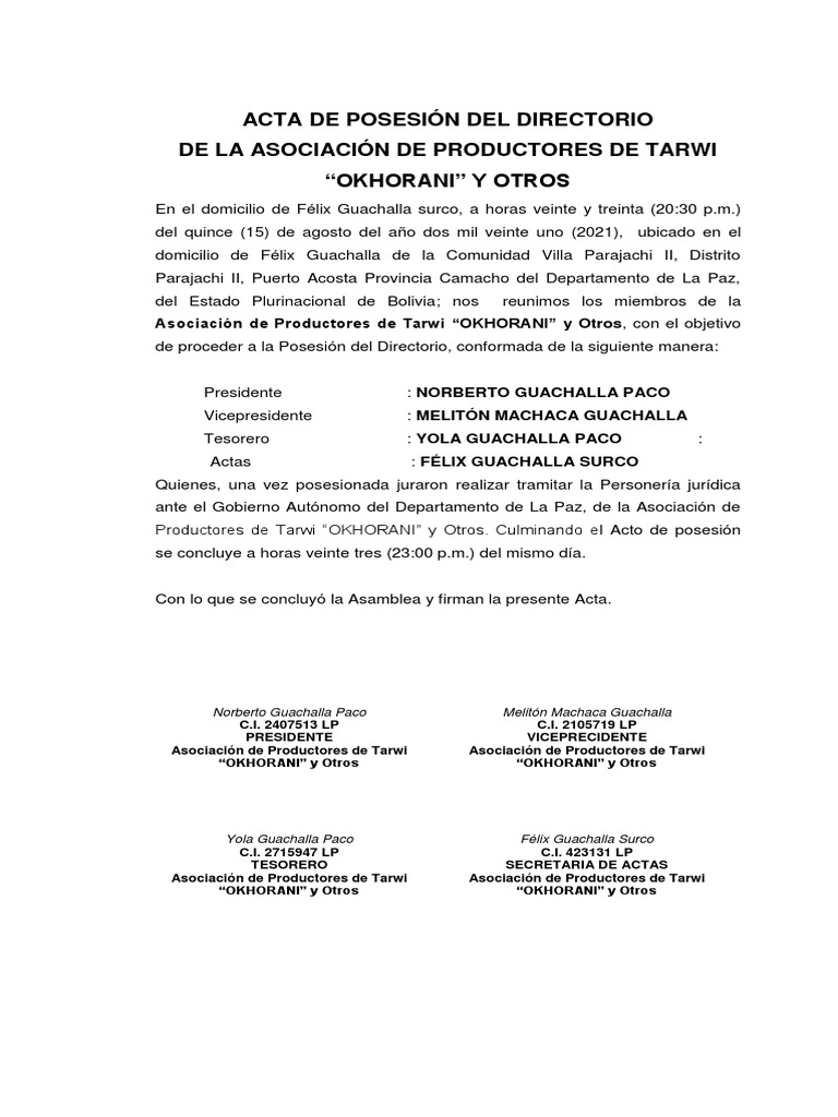 Acta de Posesión | PDF