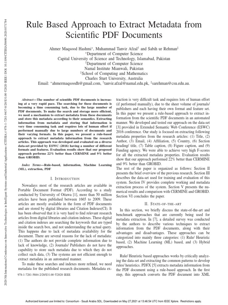 Rule Based Extraction From Pdf Pdf Metadata Xml