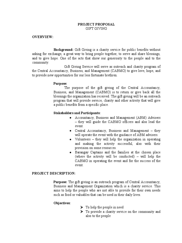 CABMO Gift Giving Outreach Proposal | PDF | Risk | Volunteering