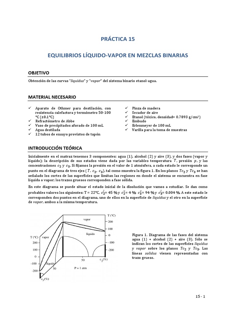 Práctica 15 Equilibrios Líquido Vapor en Mezclas Binarias: Objetivo ...