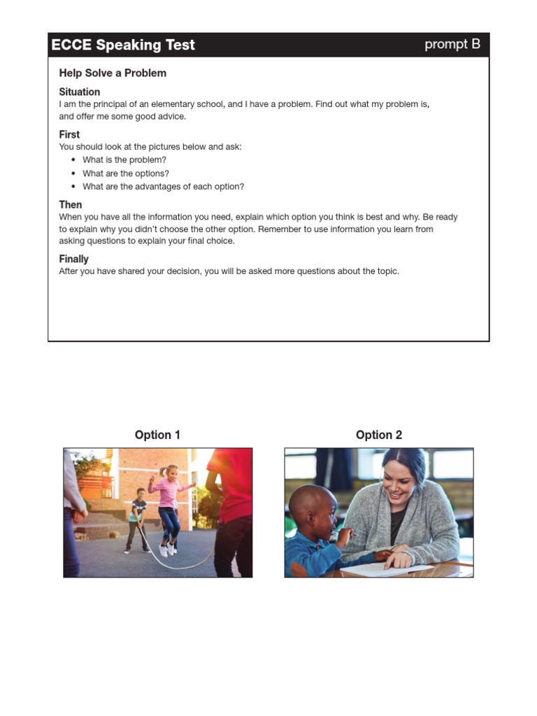 ECCE Speaking Test: Help Solve A Problem | PDF | Test (Assessment ...