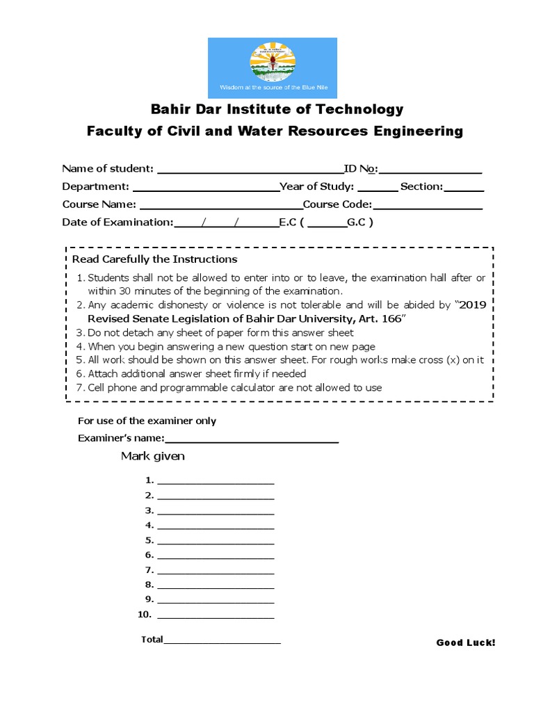 Exam Cover Page Template for Students | PDF | Business