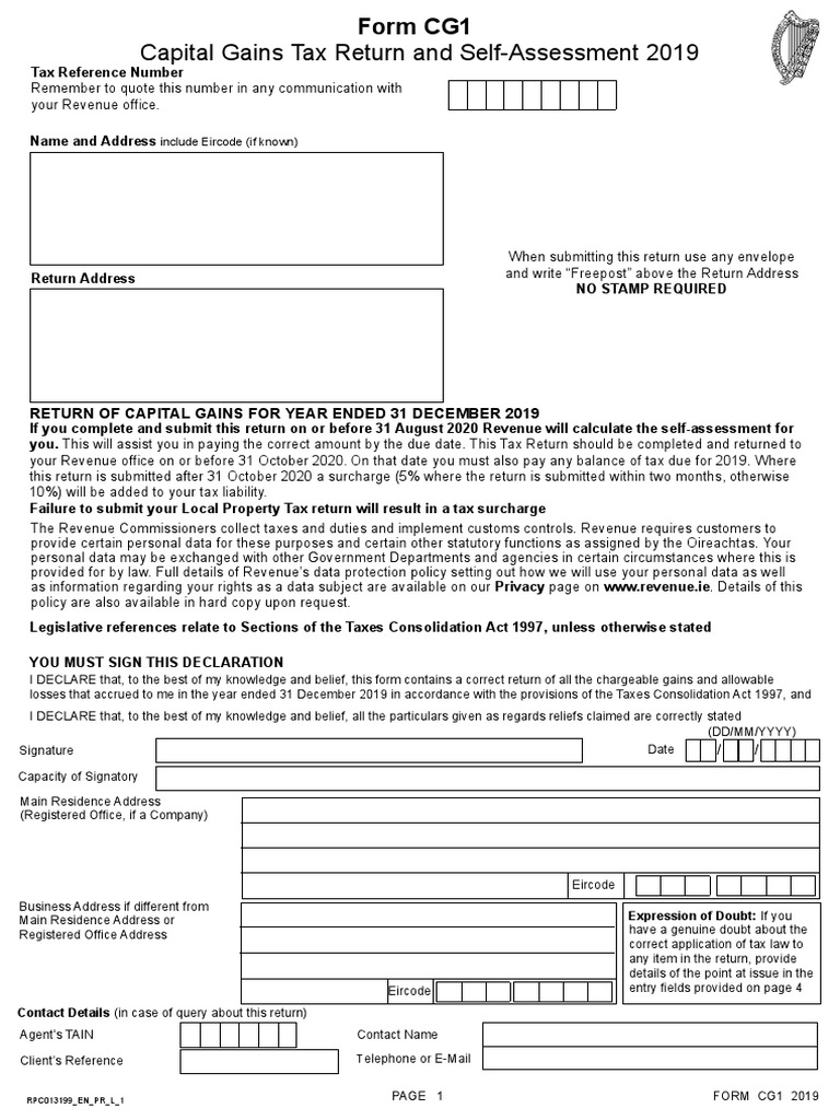 Capital Gains Tax Return and Self-Assessment 2019 | PDF | Taxes ...