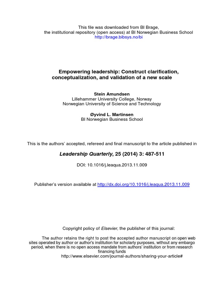 Empowering Leadership Scale - 18 Item | PDF | Leadership | Empowerment