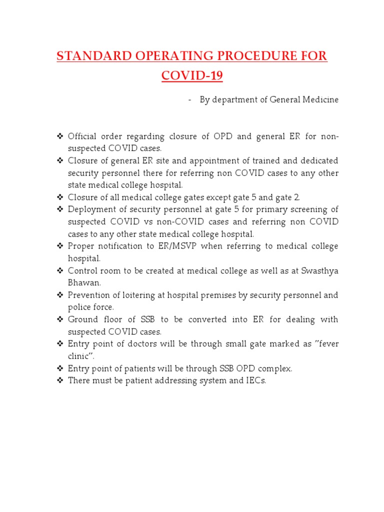 Sop For Covid 19 | PDF | Pneumonia | Health Care