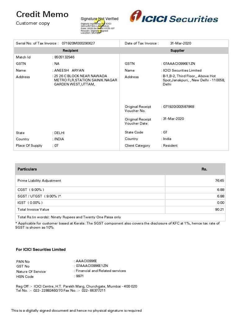 071920M000290627 Credit Memo TaxInvoice | PDF | Invoice | Payments
