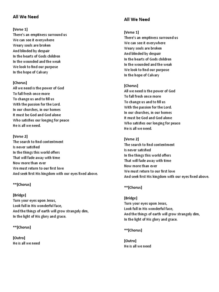 All We Need | PDF | Song Structure | Christian Belief And Doctrine