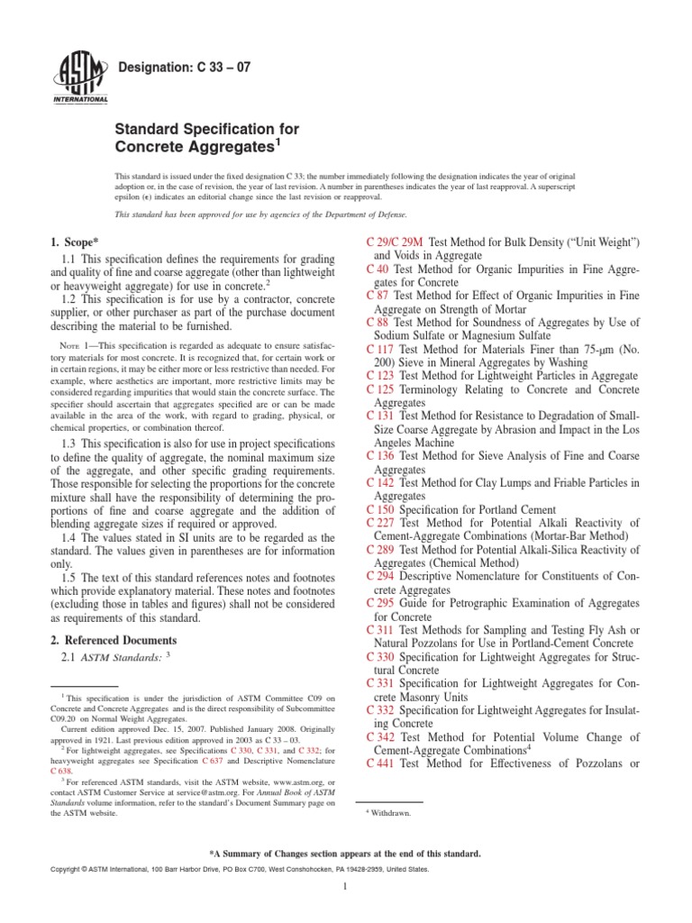 ASTM C33 - 2007 - Standard Specification For Concrete Aggregates | PDF ...