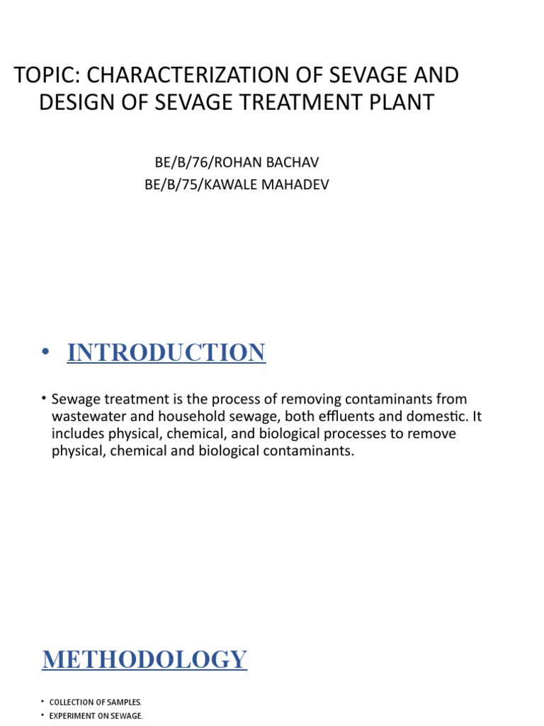 Topic: Characterization of Sevage and Design of Sevage Treatment Plant ...