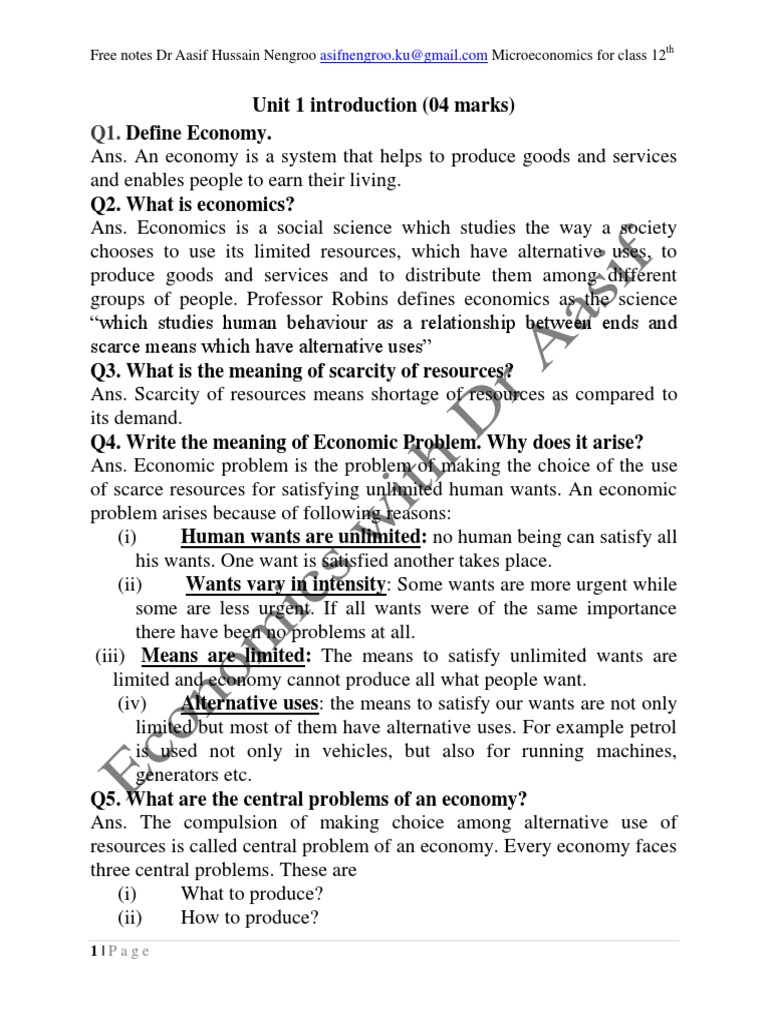 Class 12 Microeconomics Notes | PDF | Economics | Microeconomics