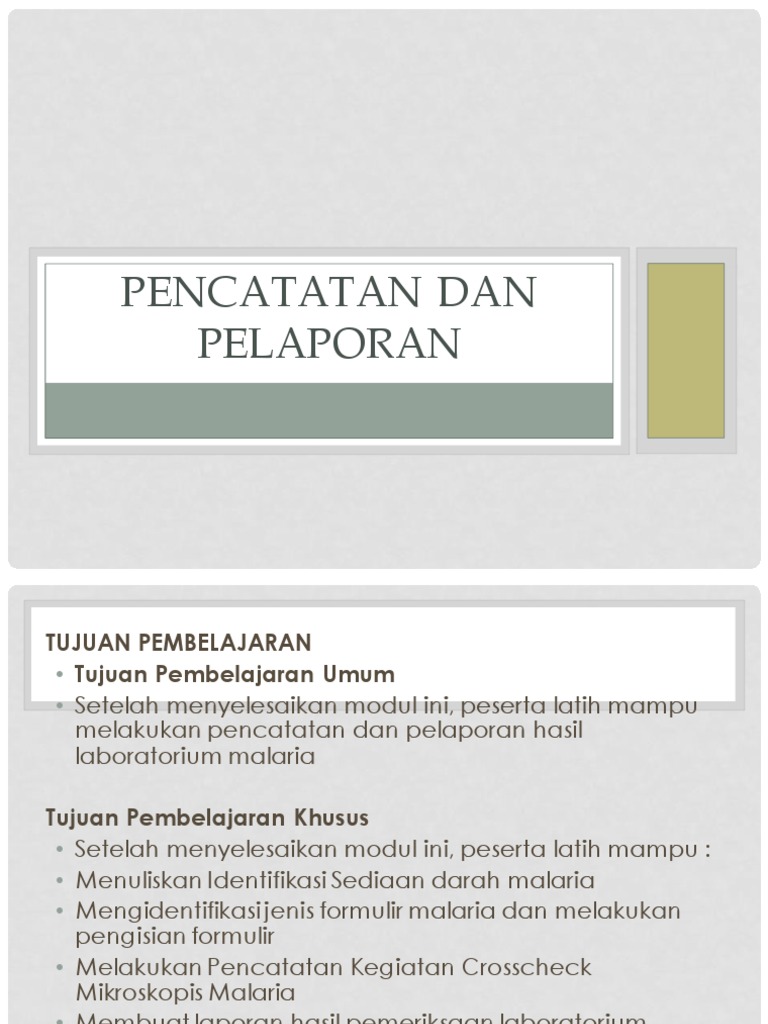 Pencatatan dan Pelaporan Laboratorium Malaria | PDF