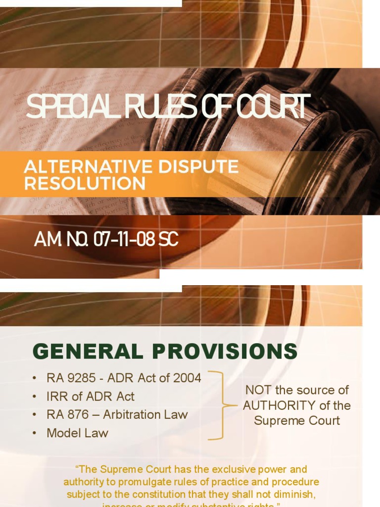Special ADR Rules | PDF | Arbitration | Alternative Dispute Resolution