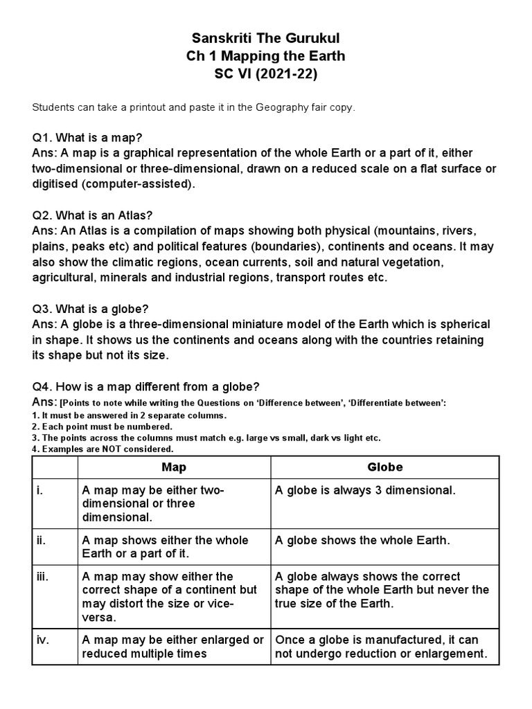 CH 1 Mapping The Earth SC 6 (2021-22) | Download Free PDF | Map ...