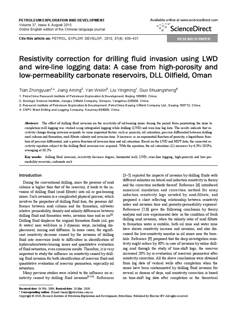 Resistivity Correction For Drilling Fluid Invasion | PDF | Petroleum ...