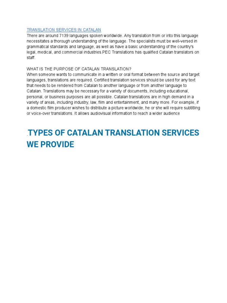 Comprehensive Catalan Translation Services | PDF | Translations | Expert