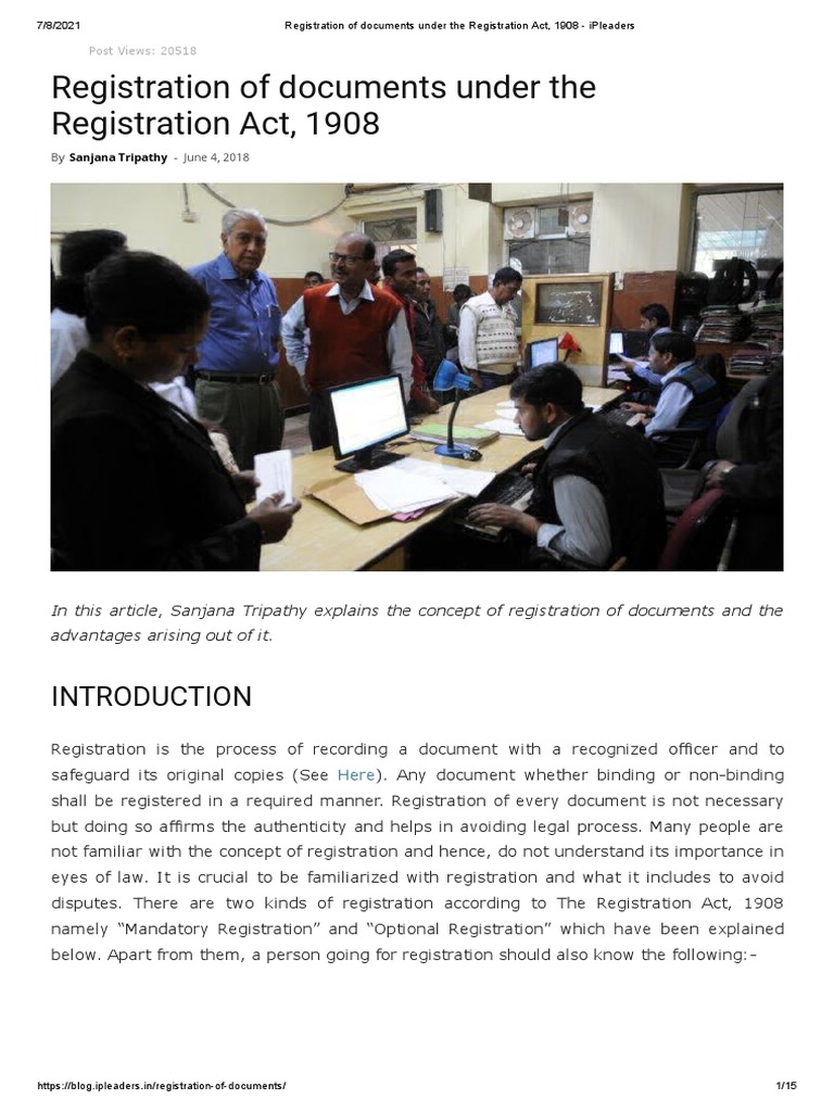 CIVIL MINOR ACT Registration of Documents Under The Registration Act, 1908 - Ipleaders | PDF ...