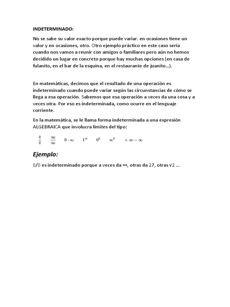 Concepto de Indeterminación Matemática | PDF | Artes del Lenguaje y ...