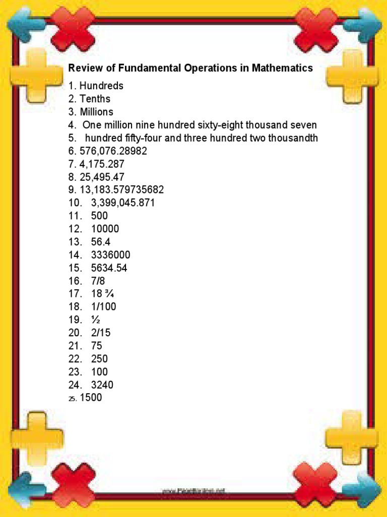 Review of Fundamental Operations in Mathematics | PDF