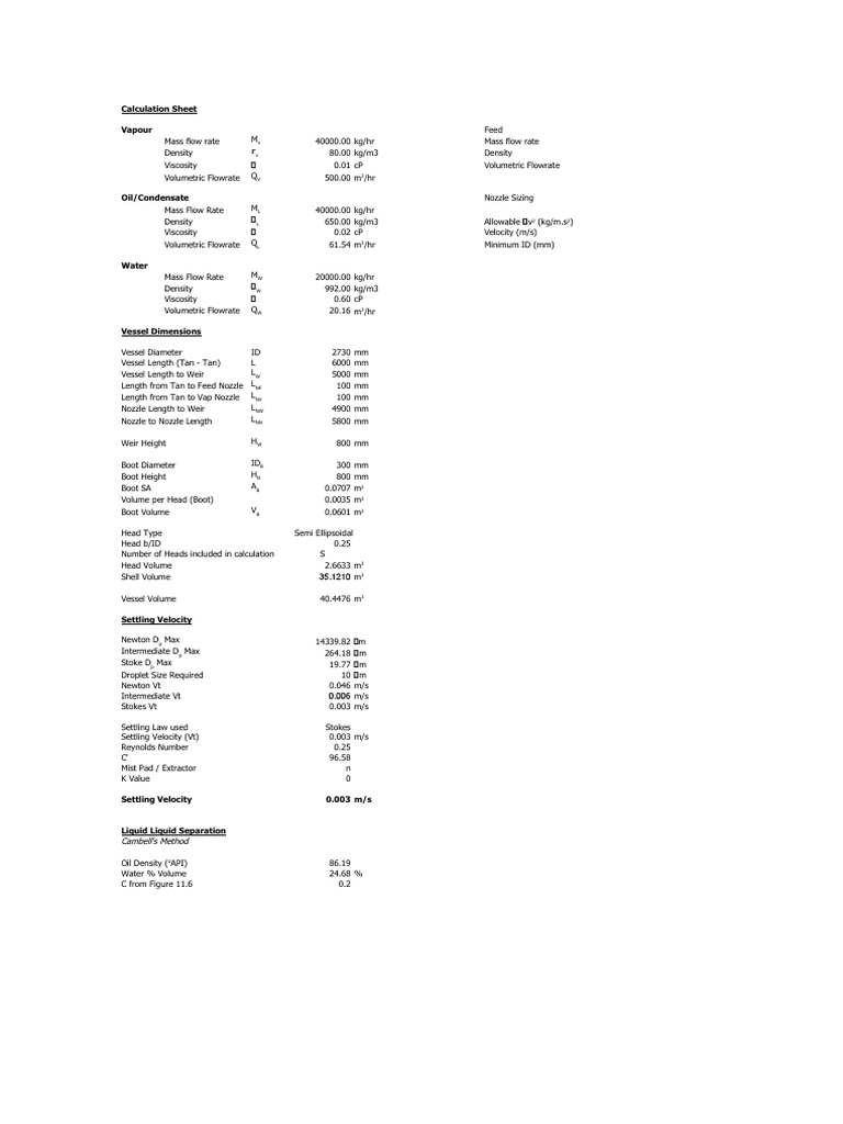 Three Phase Separator Sizing Sheet | PDF | Flow Measurement | Continuum ...